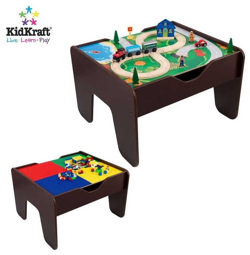 KidKraft 2-in-1 Activity Table with Lego and Train Set in Espresso ...