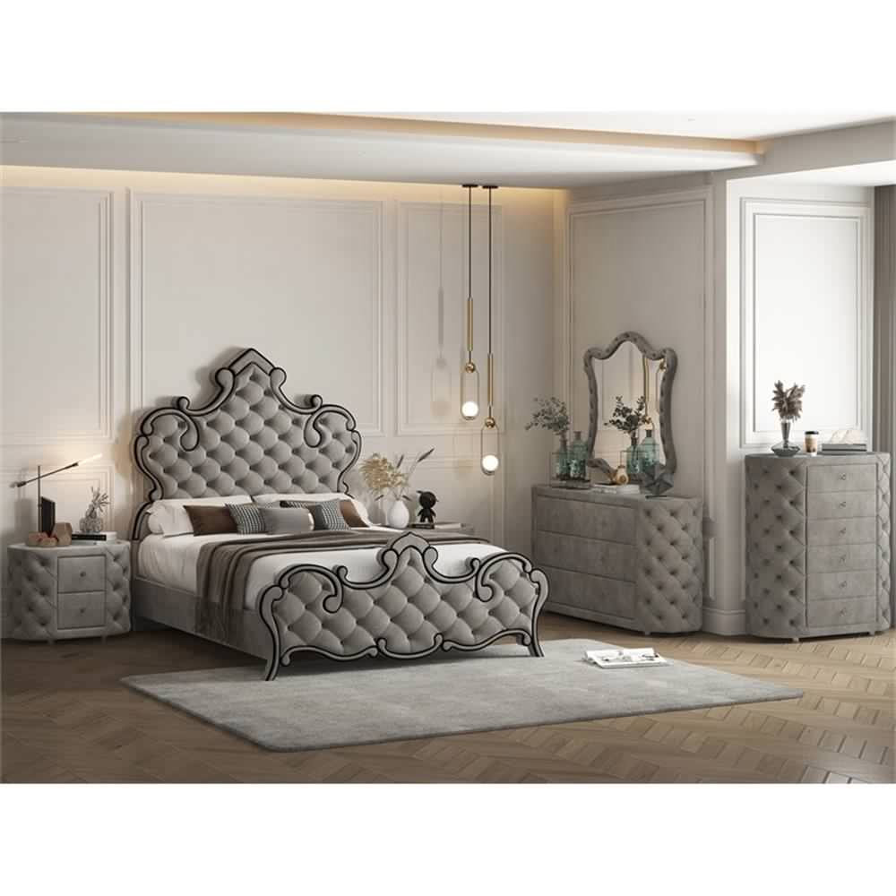 ACME Perine 5-drawer Velvet Upholstered Tufted Chest in Gray ...