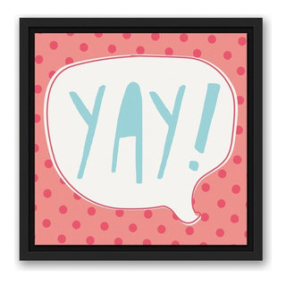 Blue and Pink Yay Design 12x12 Black Floating Framed Canvas ...