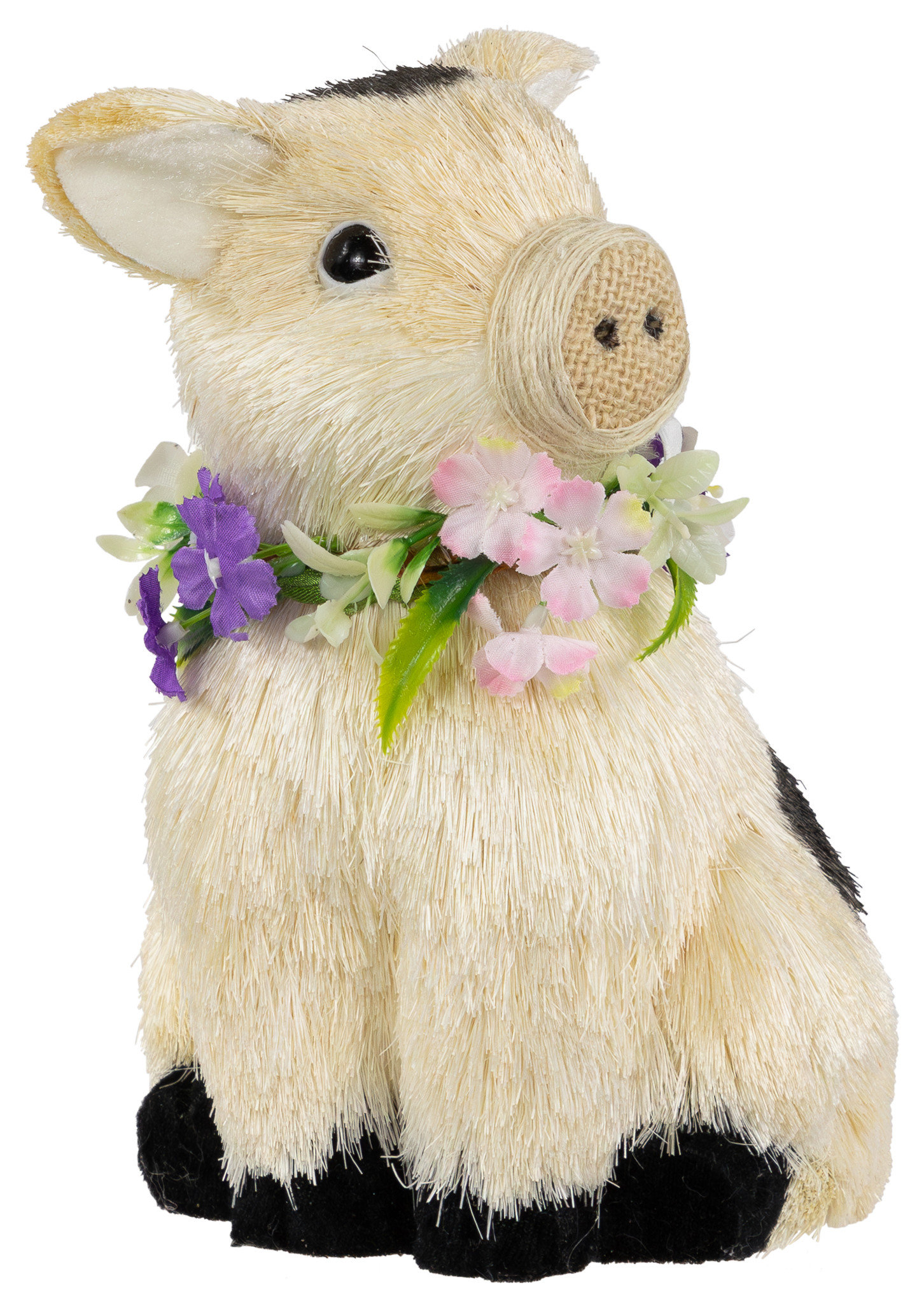 Spotted Sitting Piglet Rustic Spring Figurine 9" Off White and Black ...