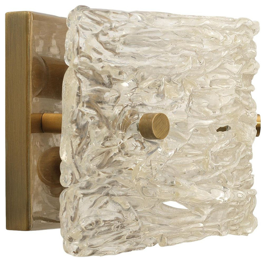 Elegant Clear Ripple Glass Rectangle Wall Sconce 12 in Curved Brass ...