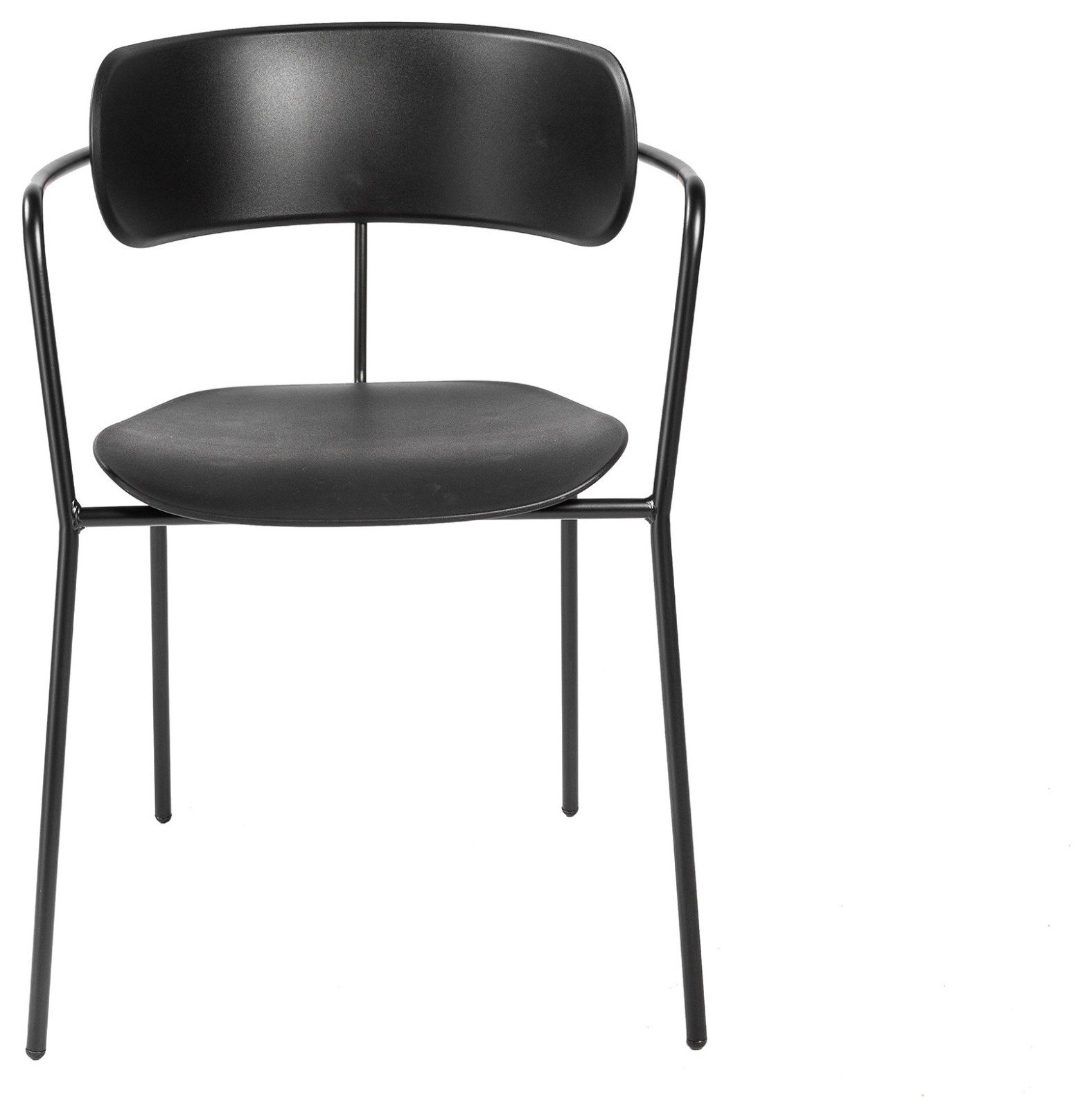 Set of 4 Black Plastic Slat Back Dining Arm Chairs - Midcentury ...