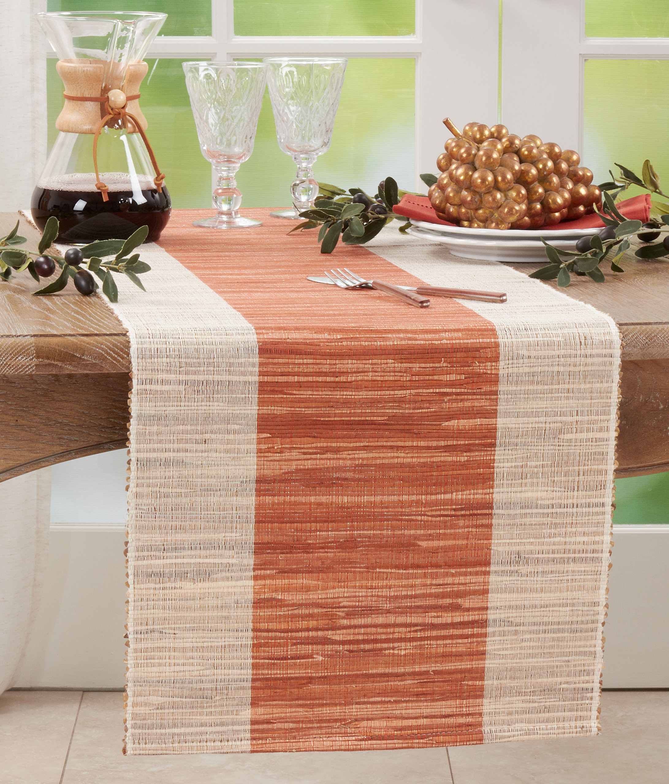Shimmering Table Runner With Banded Design - Contemporary - Table ...