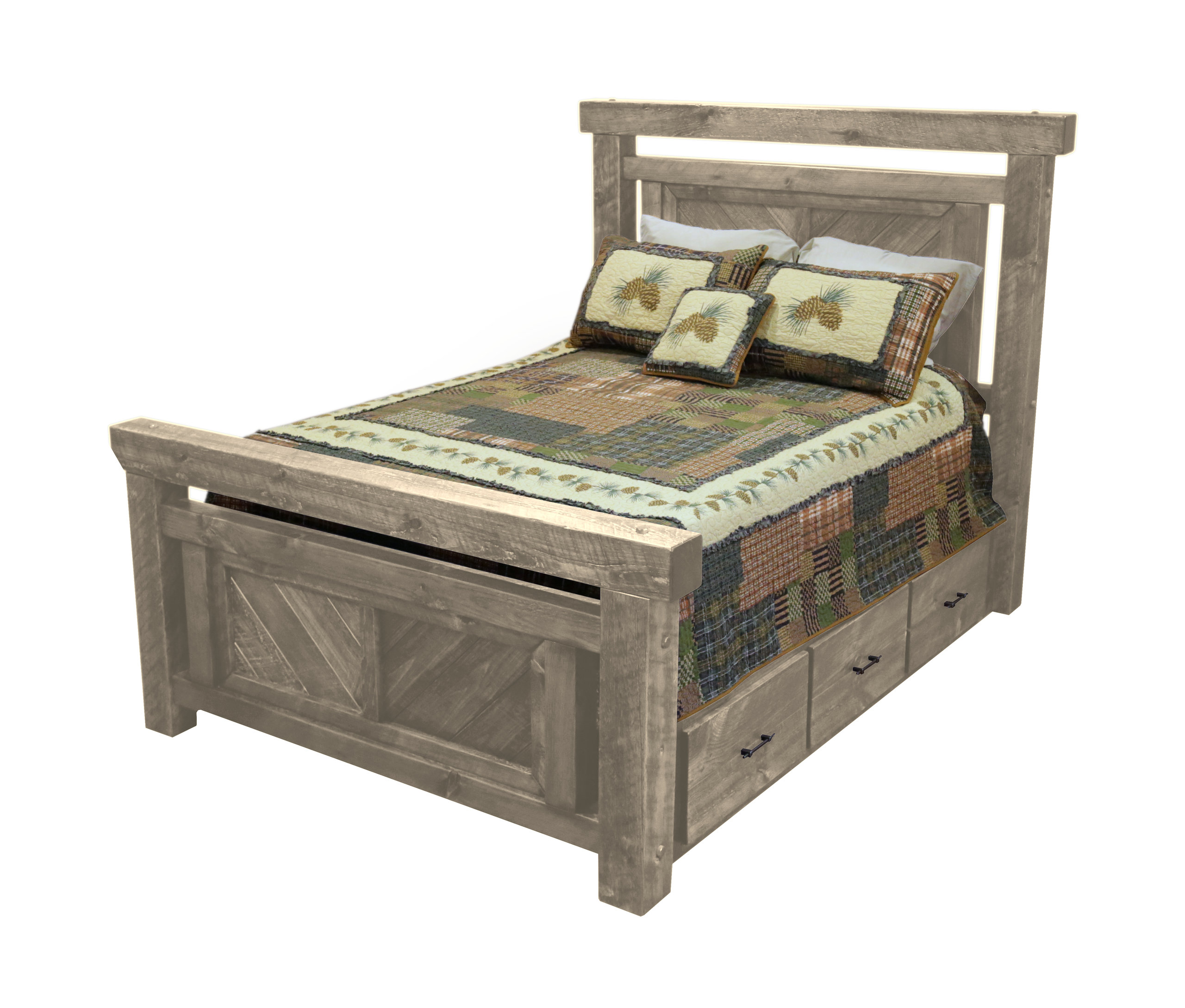 Barnwood Style Timber Peg Panel Platform Bed with Footboard, Queen - by ...
