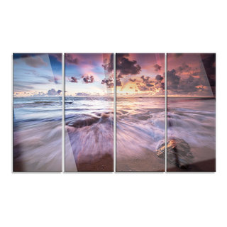"Beautiful Sea Waves at Sunset" Metal Art, 48"x28" - Beach Style ...