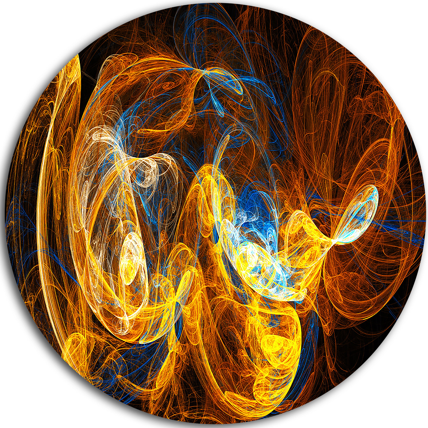 Fractal Smoke Texture Orange, Abstract Digital Art Round Wall Art, Disc ...