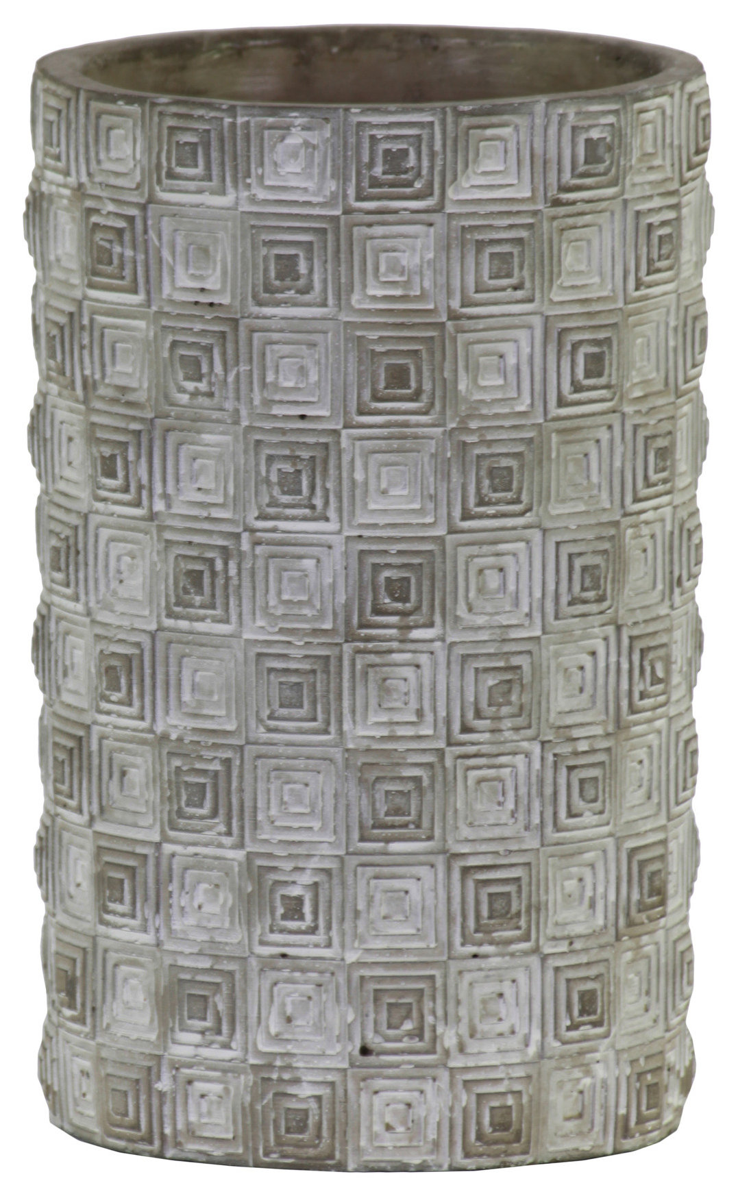 Cylindrical Cement Pot with Embossed Rectangular Shapes, Small, Gray ...