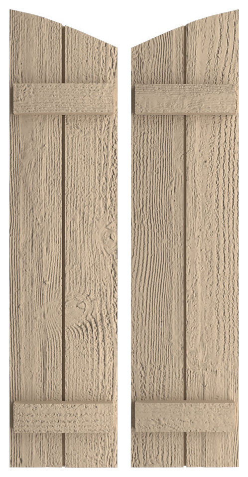 11"Wx24"H Hand Hewn Joined BnB Elliptical Top Faux Wood Shutters, 11"W x 34"H - Exterior ...