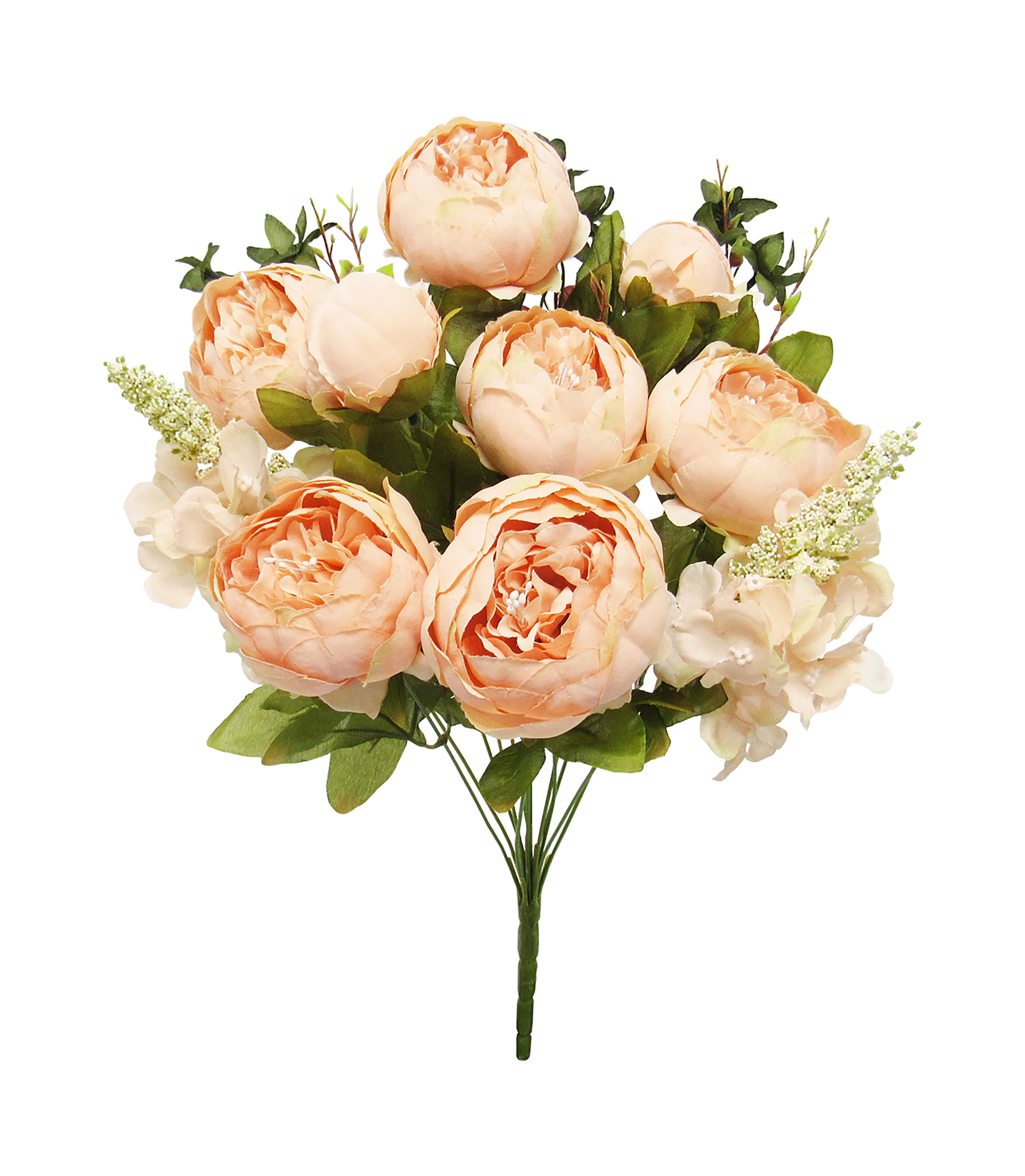 Artificial Blush Peach Mixed Peony Hydrangea Flower Stem Bush Bouquet ...