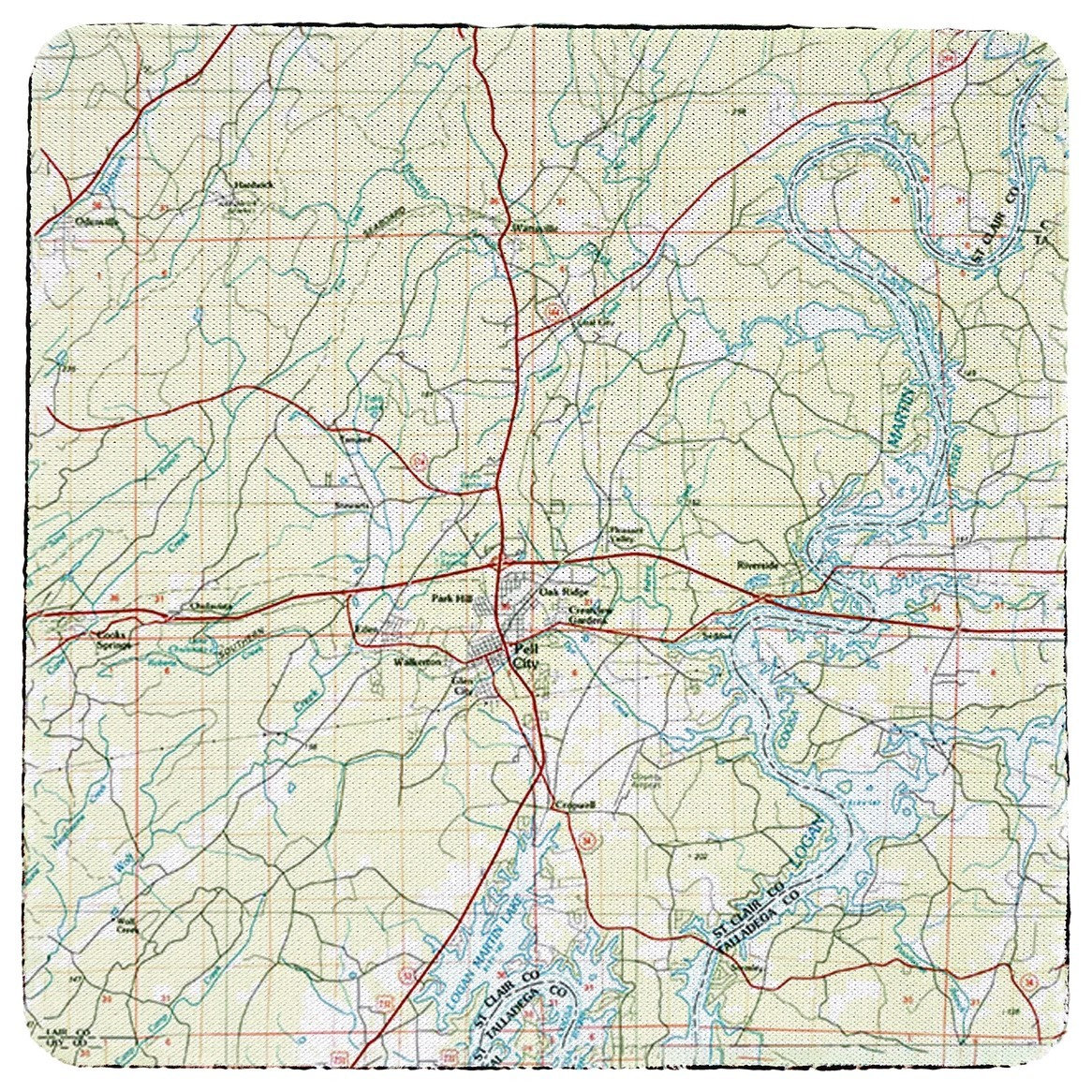 Logan Martin Lake, AL Nautical Map Coaster - 3 Sets of 4 (12 Total) Set ...