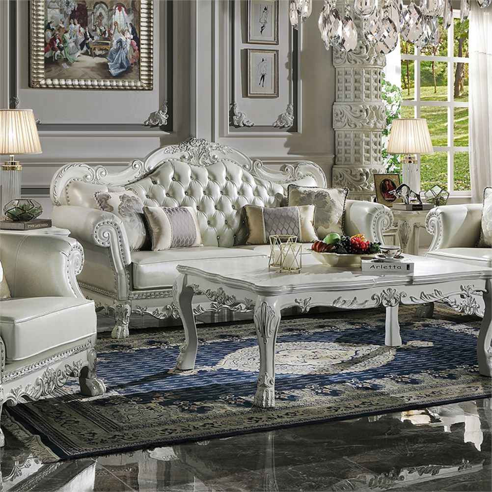 ACME Furniture Dresden Upholstered Faux Leather Sofa with 4 Pillows in ...