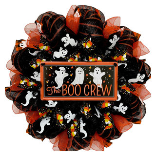 Boo Crew Halloween Wreath With Adorable Ghosts Handmade Deco Mesh ...