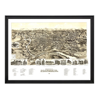 Roanoke Map Framed Art 1891, Vintage Virginia Wall Decor, 36x24 ...