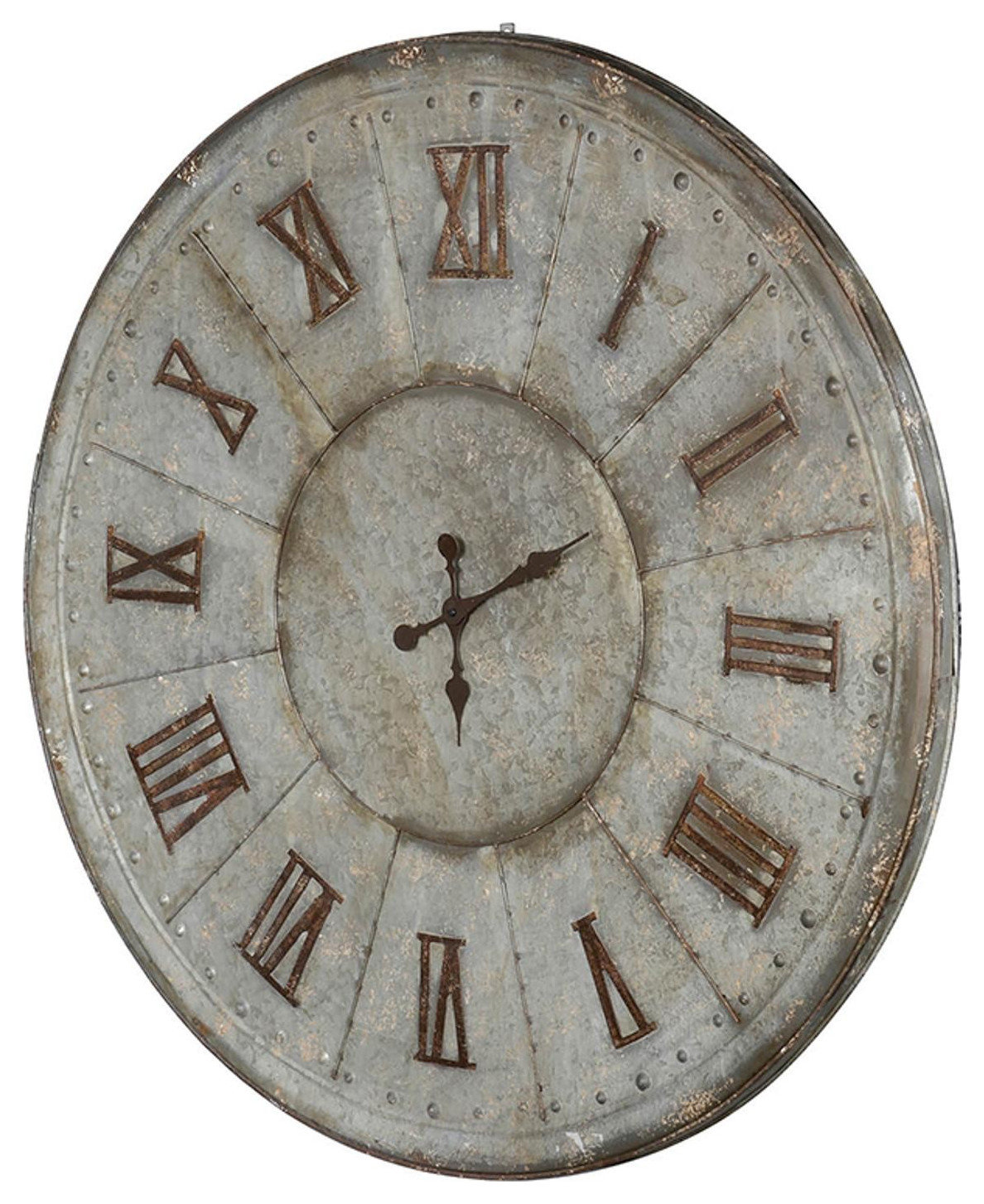 Oversized Rustic Galvanized Metal Round Wall Clock - Farmhouse - Wall ...