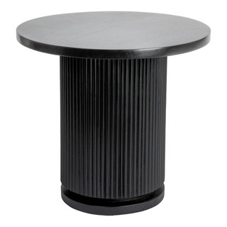 Round Mango Wood Pedestal Side Table, Ribbed Base - Transitional - Side ...