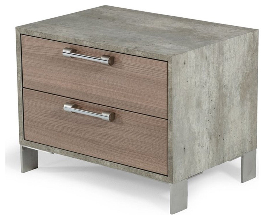 Modrest Boston Modern Stainless Steel & Faux Concrete Nightstand in Oak ...