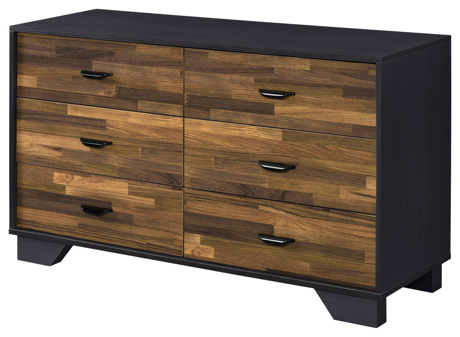 47" Walnut Black and Finish Manufactured Wood Six Drawer Double Dresser ...