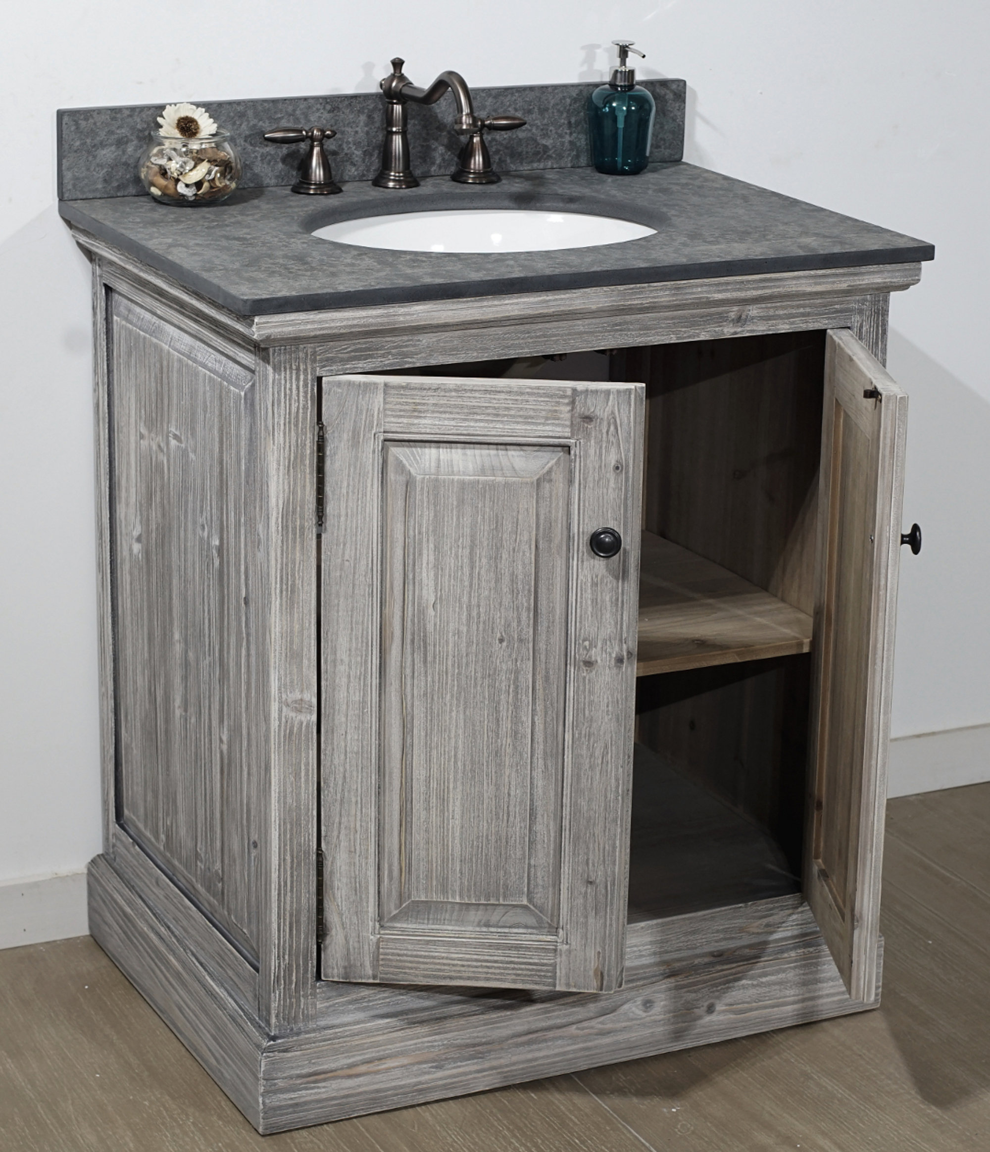 Rustic Sink Vanity In Grey Driftwood with Polished Texture Surface ...