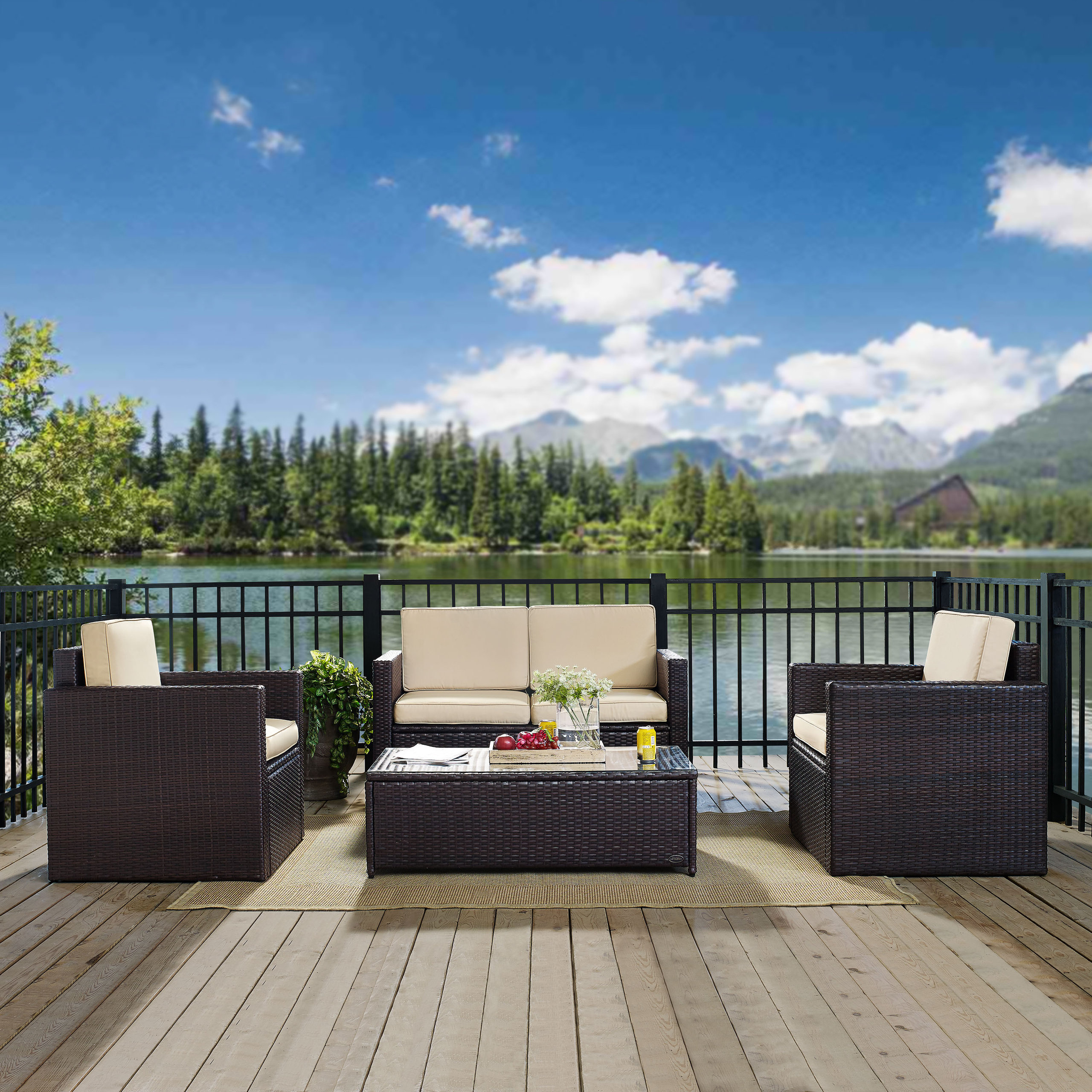 Palm Harbor 4-Piece Outdoor Wicker Seating Set With Sand Cushions ...