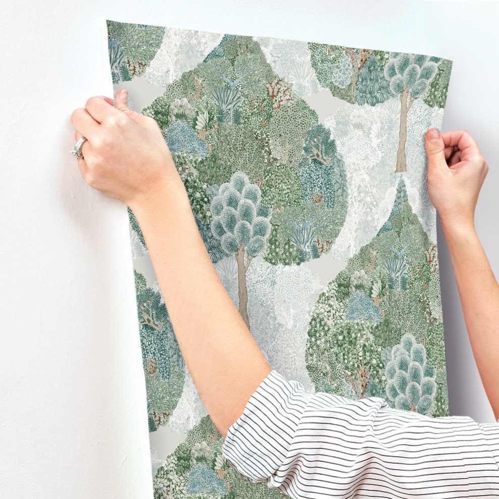 Mystic Forest Wallpaper, Green, Teal - Contemporary - Wallpaper - by ...