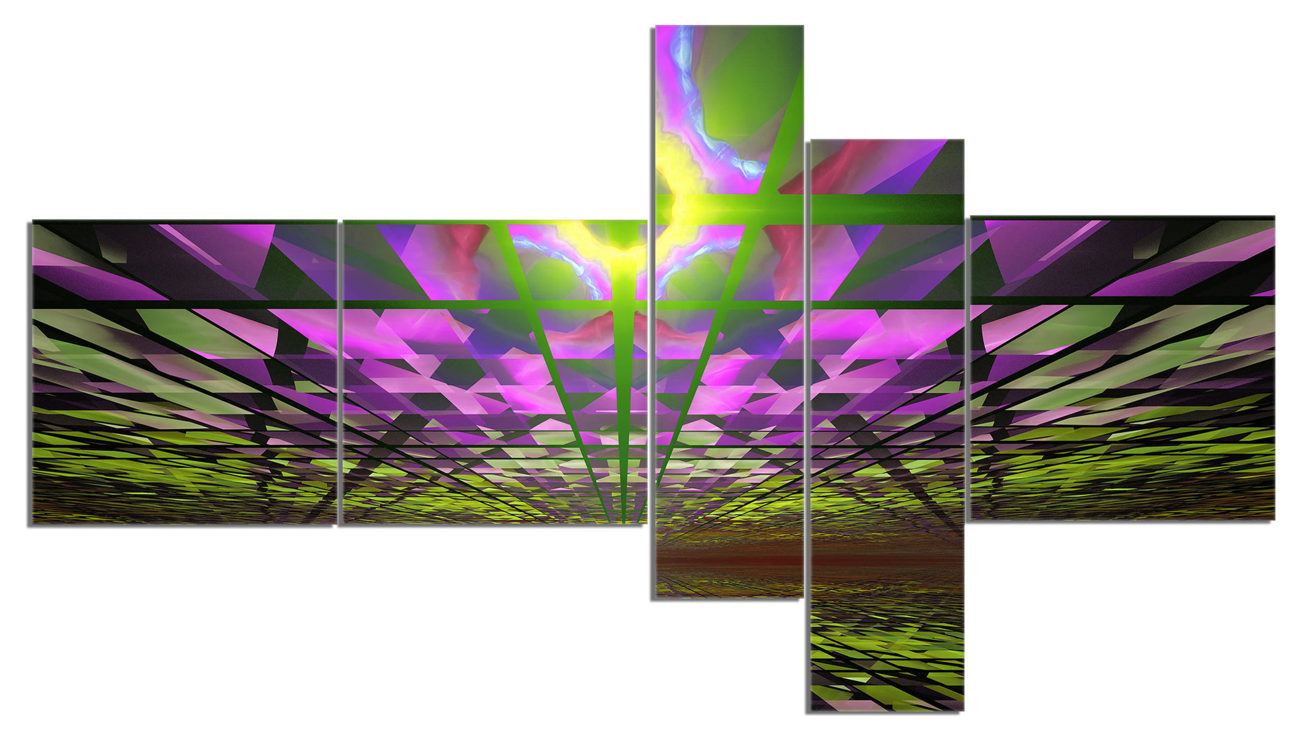Fractal Cosmic Apocalypse, Multipanel Abstract Art on Canvas, 60"x32 ...