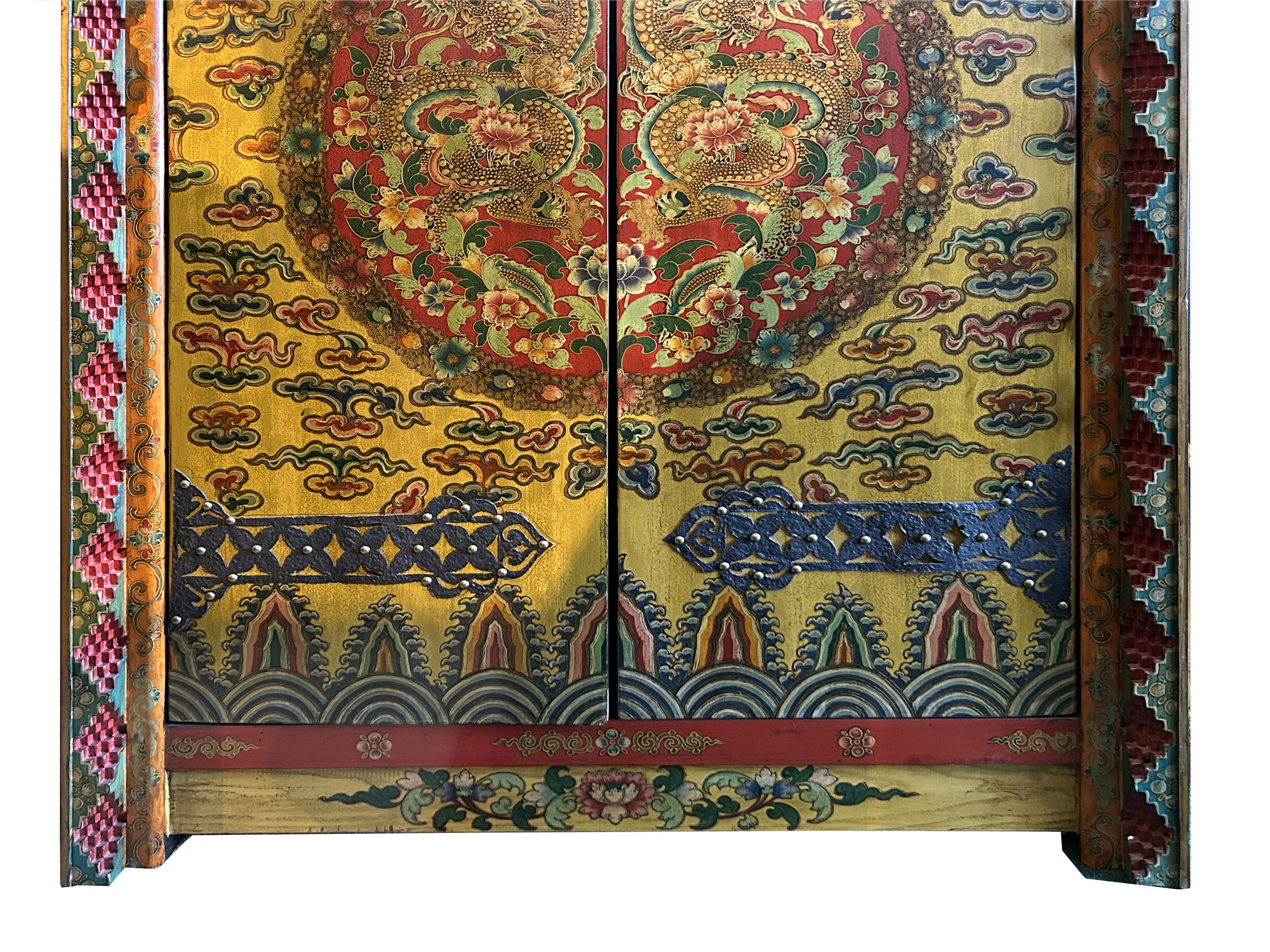 Tibetan Dragon Flower Yellow Graphic Tall Armoire Wardrobe Cabinet ...