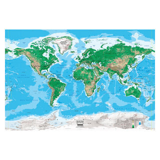World Map Wall Decal - Topography, 142" x 96" - Modern - Wall Decals ...