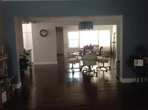 What color furniture should I use for this two tone blue room?