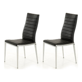 Leatherette Dining Chair with Horizontal Stitching, Set of 2, Black and ...
