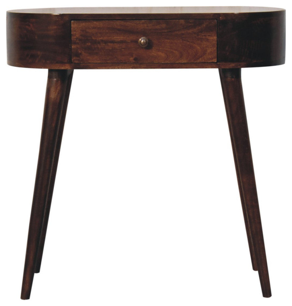 Solid Wood Honey Caramel Rounded Small Console Table, Brown, 1 Drawer ...