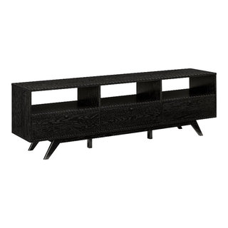 70" MCM Wood TV Stand with 3 Closed Storage and Open Storage - Black ...
