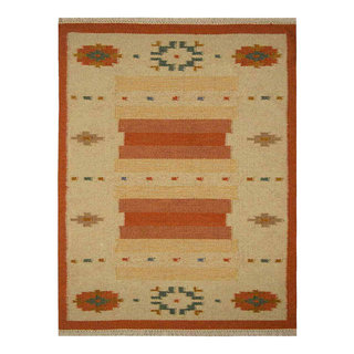 HAND WOVEN FLAT WEAVE KILIM WOOL ECO-FRIENDLY AREA RUGS-White Rust ...