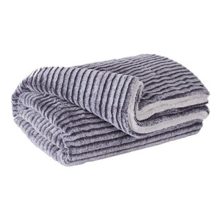 60 x 50 Polyester Throw with Faux Fur Embellishment, Set of 3, Gray and ...