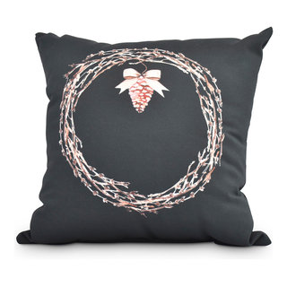 Natural Wreath Holiday Print Decorative Throw Pillow, 20" - Rustic ...