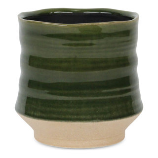 Green Curved Ceramic Pot - Large - Contemporary - Outdoor Pots And ...