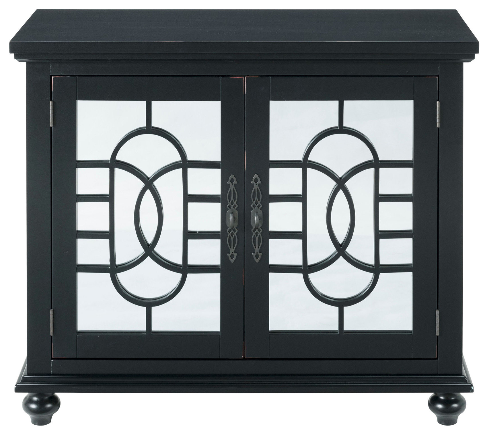 Transitional Wood and Glass TV Stand with Trellis Cabinet Front, Black ...