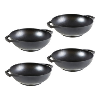 Lodge Cast Iron 9 Inch Mini Wok, Set of 4 - Contemporary - Woks And ...