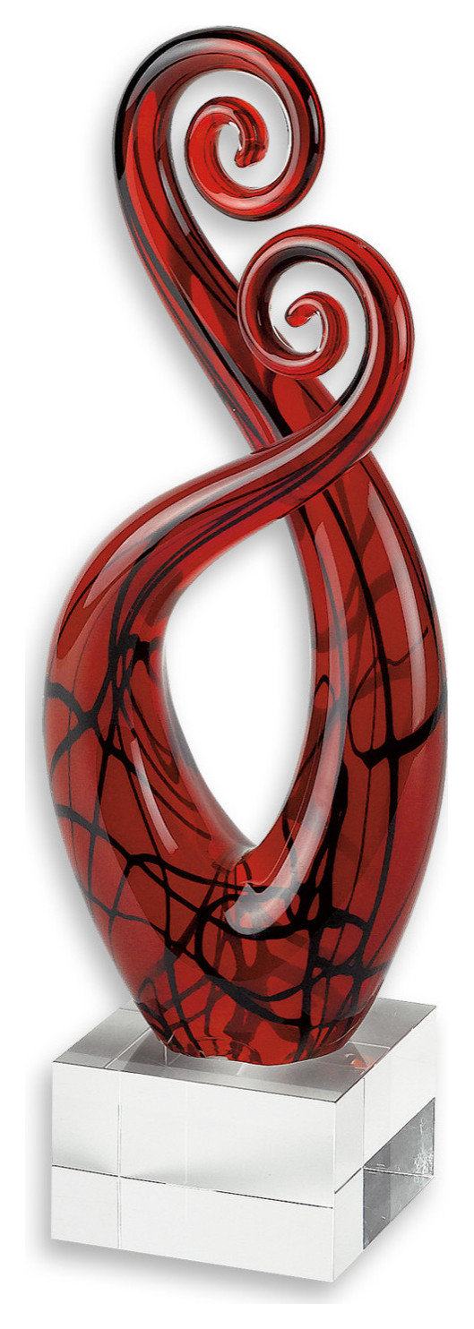 13" Clear Burgundy and Black Murano Glass Modern Abstract Tabletop ...