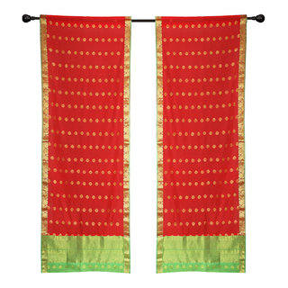 2 Red Bohemian Indian Sari Curtains Rod Pocket Living Room Window ...