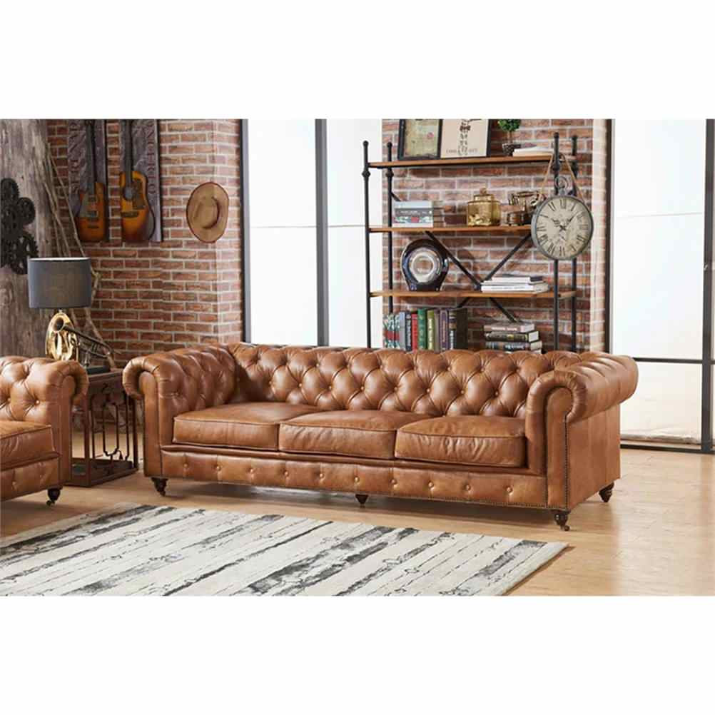Crafters and Weavers Craftsman Mission 95" Leather Sofa in Light ...