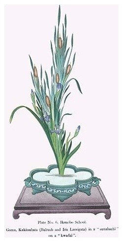 Gama and Kakitsubata (Bulrush & Iris Laevigata) in a Sunabachi, 12" x ...