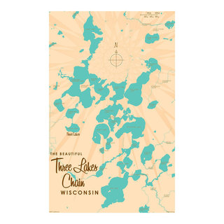 Lakebound Three Lakes Chain Wisconsin Map Art Print, 12"x18 ...