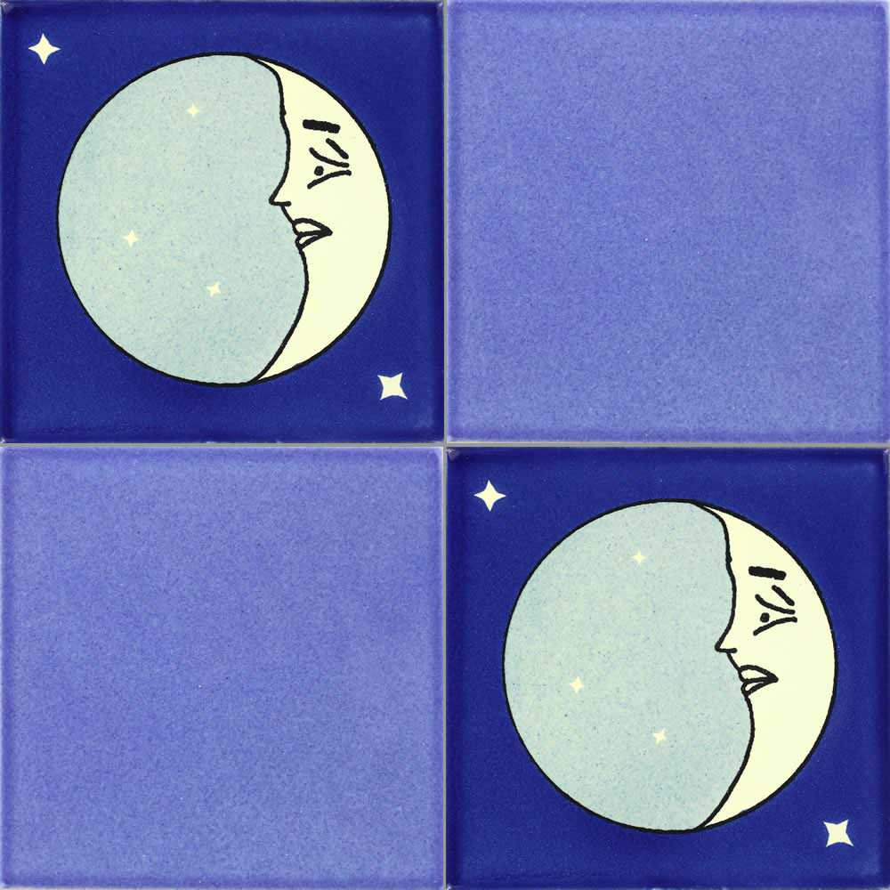 4.25"x4.25" Talavera Mexican Handmade Ceramic Tile, Moon, Set of 9 ...