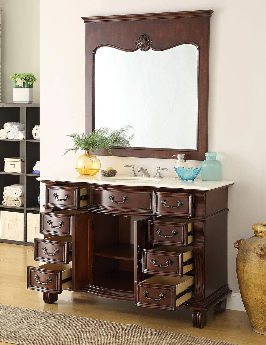50 inch Cherry Wood Hopkinton Bathroom Sink Vanity Cream Marble Top ...