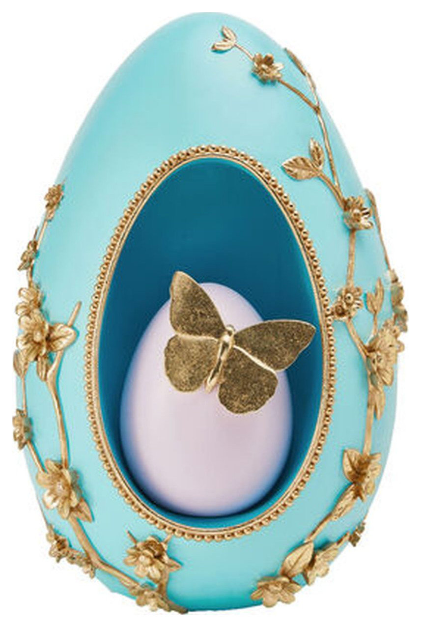 December Diamonds Spring Confections 14" Teal Egg With Butterfly Inside ...