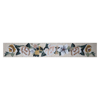 Flower Mosaic - Border Design, 24" x 12" - Contemporary - Accent Trim ...