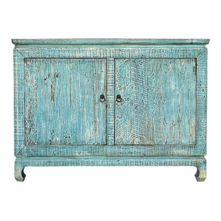 Distressed Turquoise Aqua Blue Rough 2 Doors Credenza Sideboard Console ...