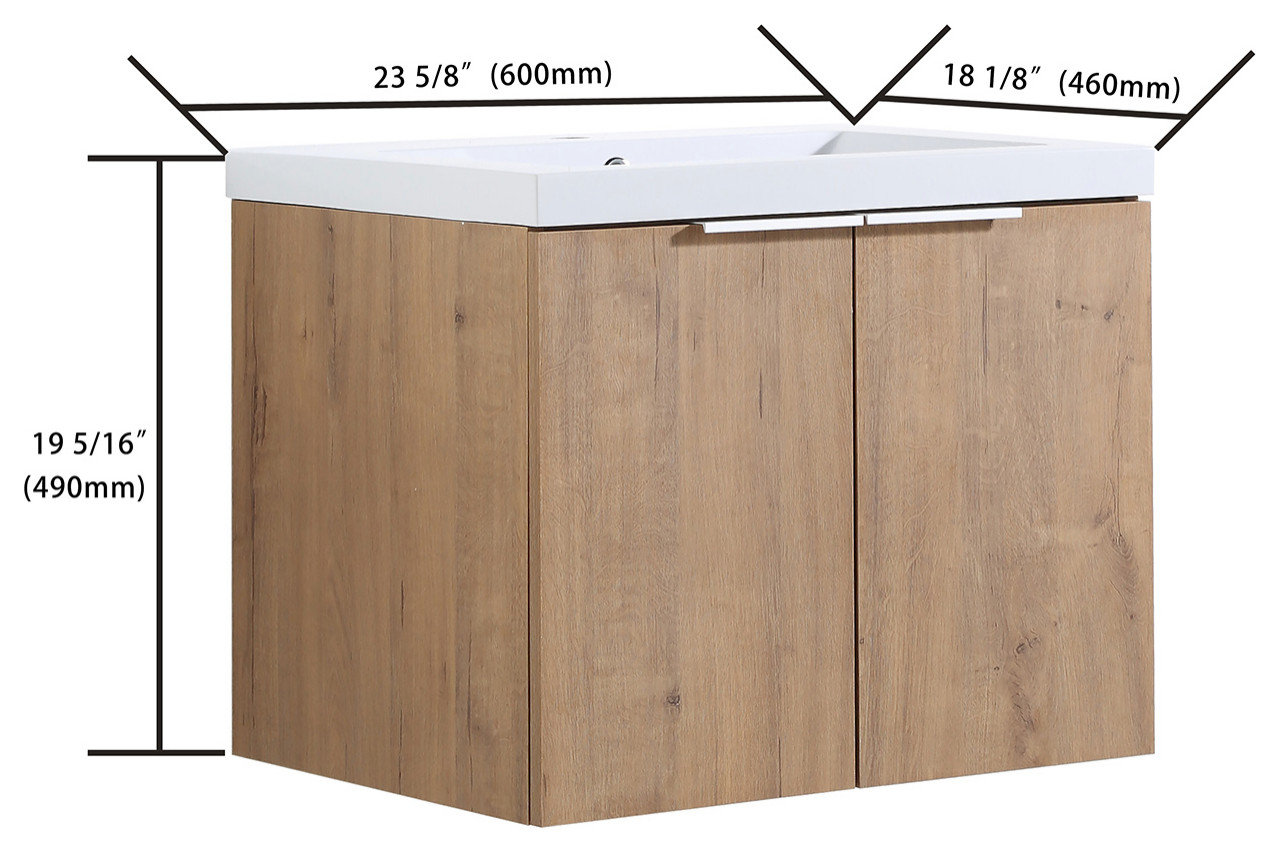 Bath Vanity Set, Imitative Oak, Resin Vanity Top, White, White Basin ...