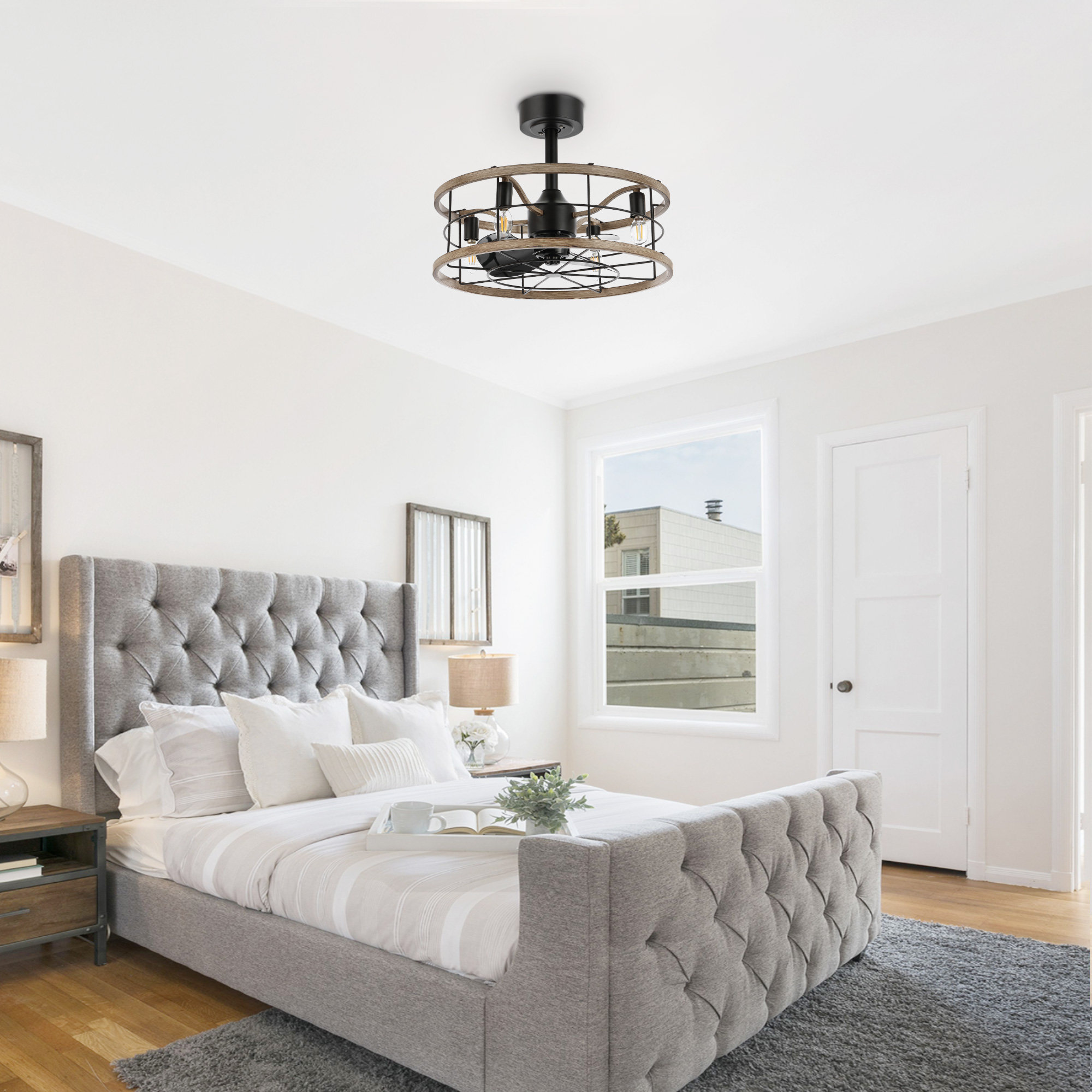 18" Caged Ceiling Fan With Remote Control and Light Kit - Farmhouse ...