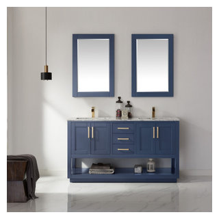 Remi 60" Double Bathroom Vanity Set in Royal Blue and Carrara White ...